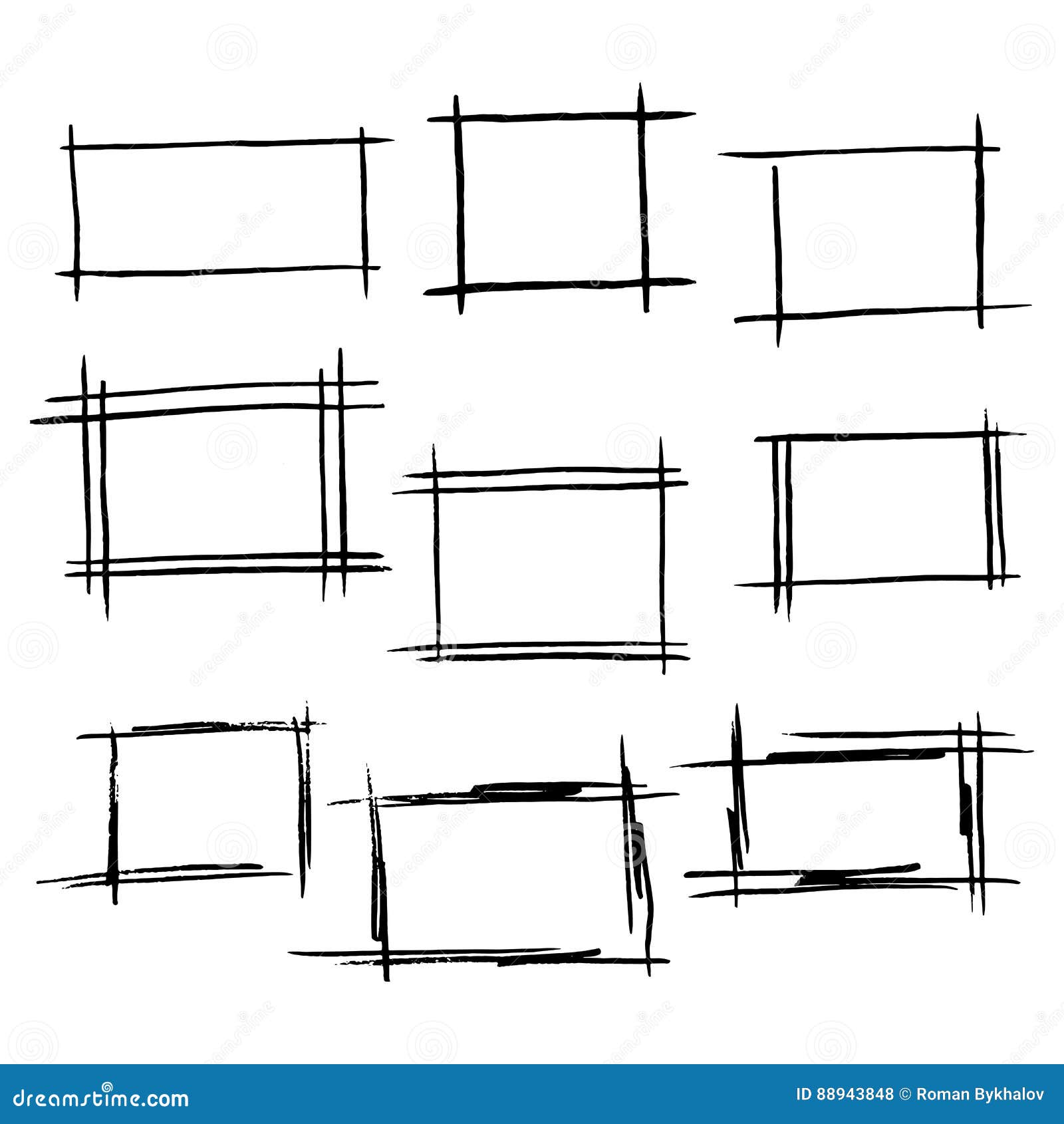 Rectangle Frames Set of Hand Drawn Borde Stock Vector - Illustration of ...