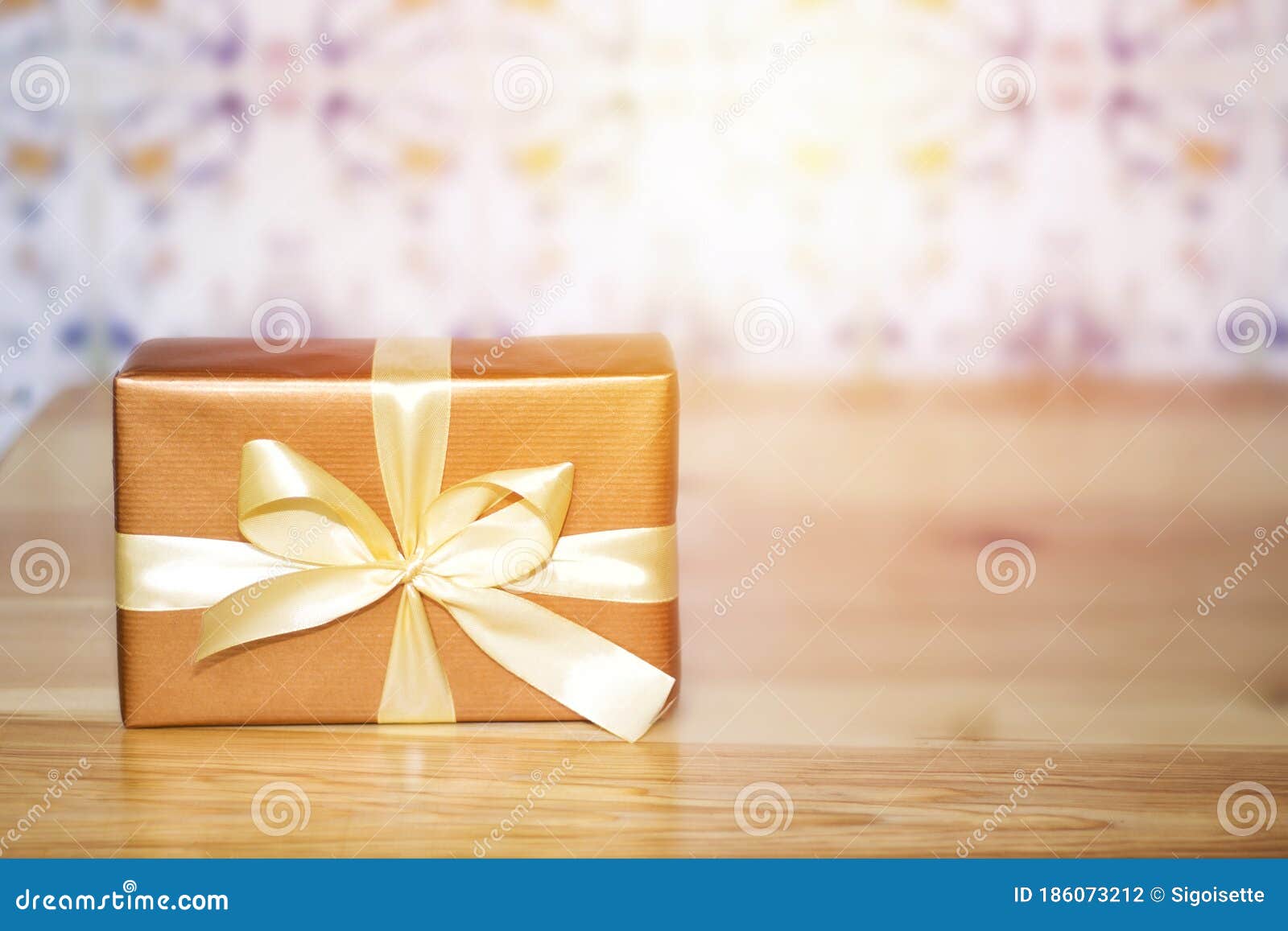Rectangle Gift Box on Wood Table. Stock Photo - Image of packaging ...
