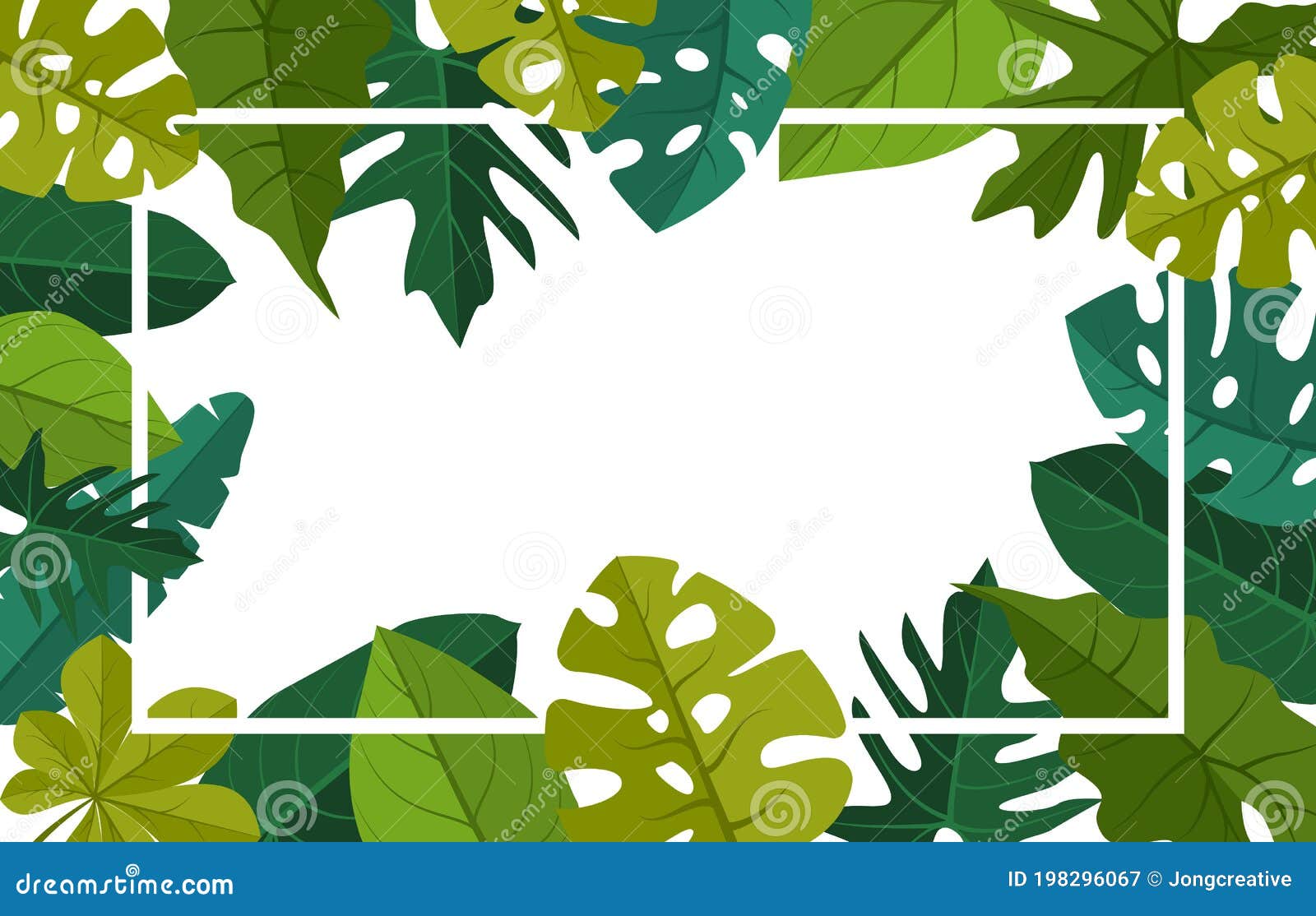 Rectangle Green Tropical Plant Summer Leaf Border Frame Background ...
