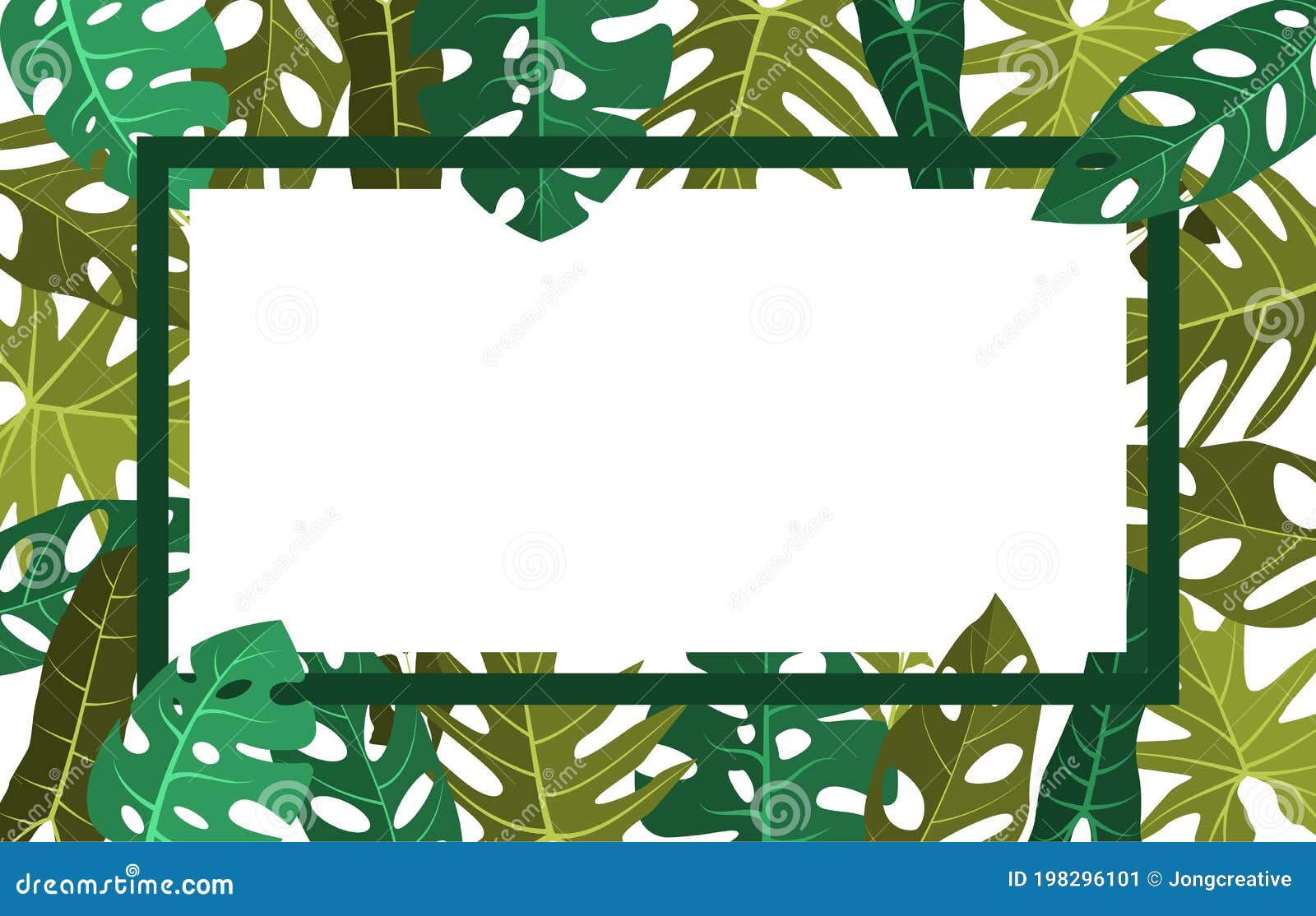 Rectangle Green Tropical Plant Summer Leaf Border Frame Background ...
