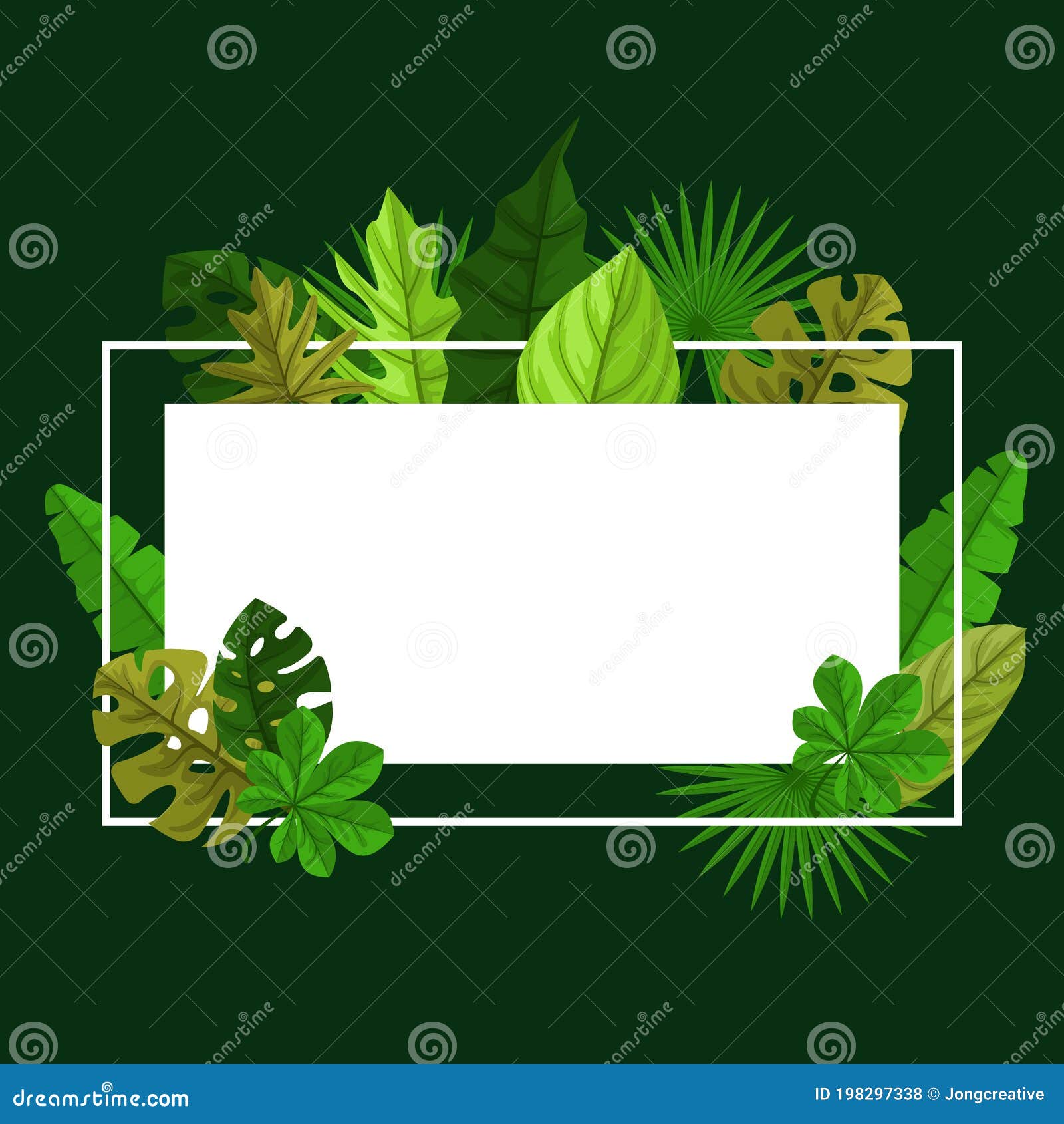 Rectangle Green Tropical Plant Summer Leaf Border Frame Background ...