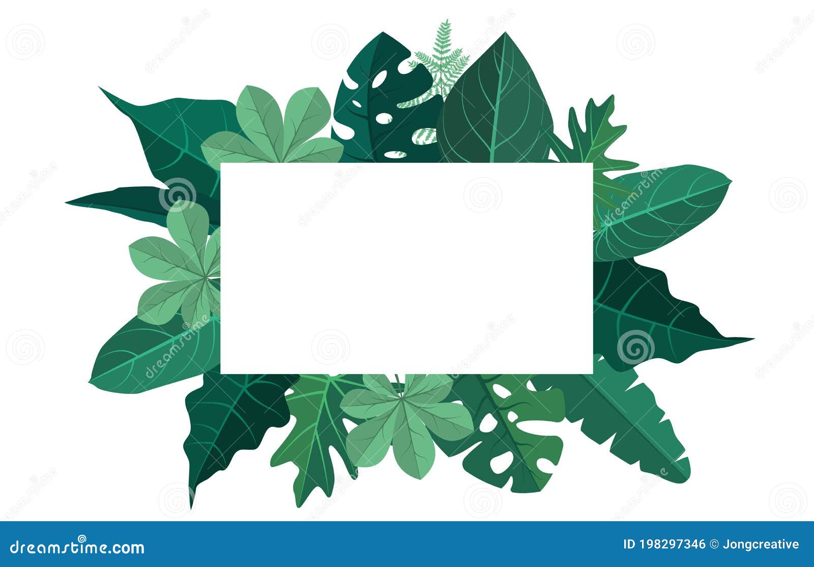 Rectangle Green Tropical Plant Summer Leaf Border Frame Background ...