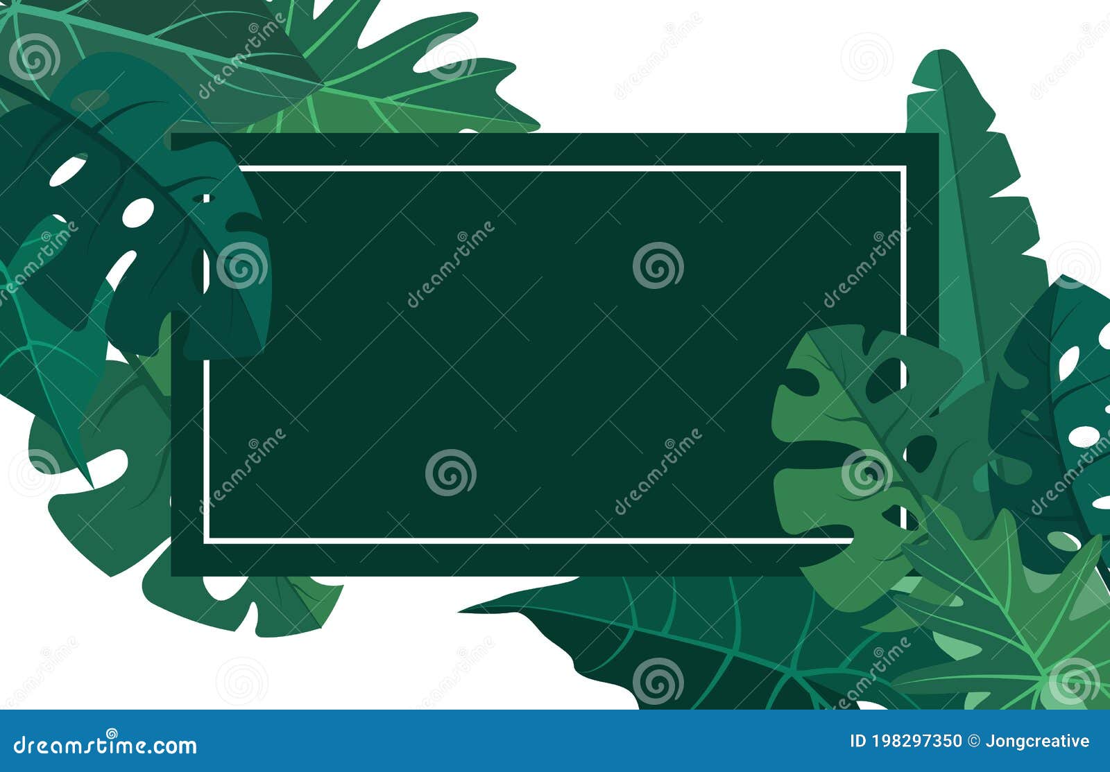 Rectangle Green Tropical Plant Summer Leaf Border Frame Background ...