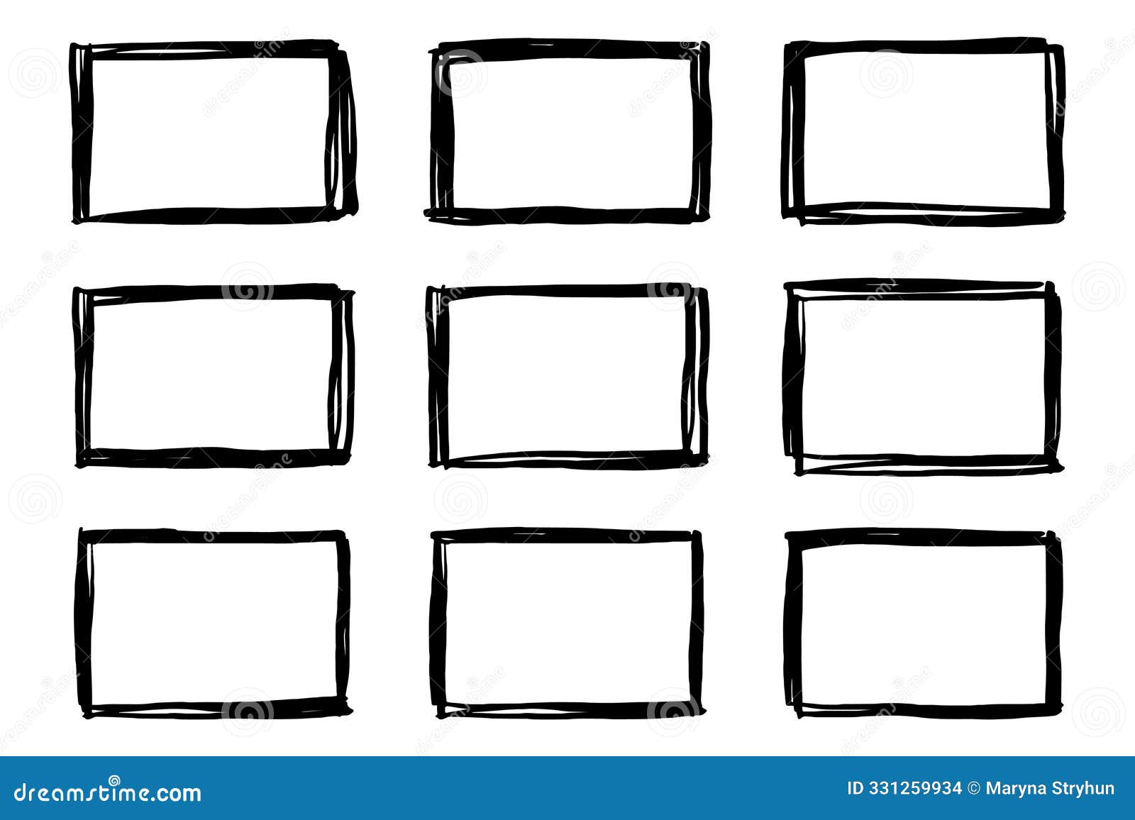 Rectangle, Grunge Vector Set in Sketch Style on White Background. Black ...