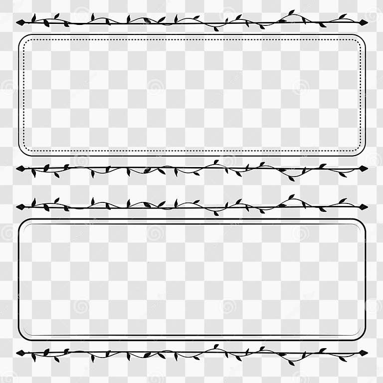Rectangle Horizontal Doodle Branch Frame with Round Leave Set. Vector ...