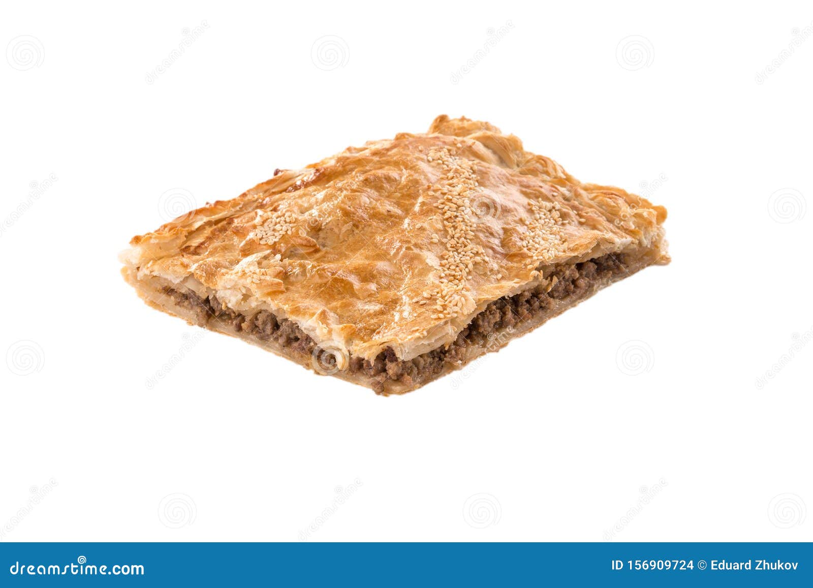 Rectangle Minced Meat Pie with Decoration Isolated on White Background ...