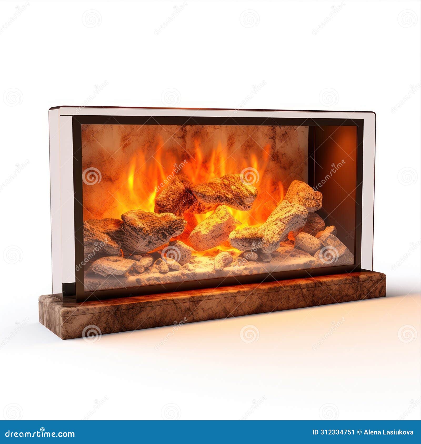 A Rectangle Modern Fireplace with Flames and Heat Stock Image - Image ...