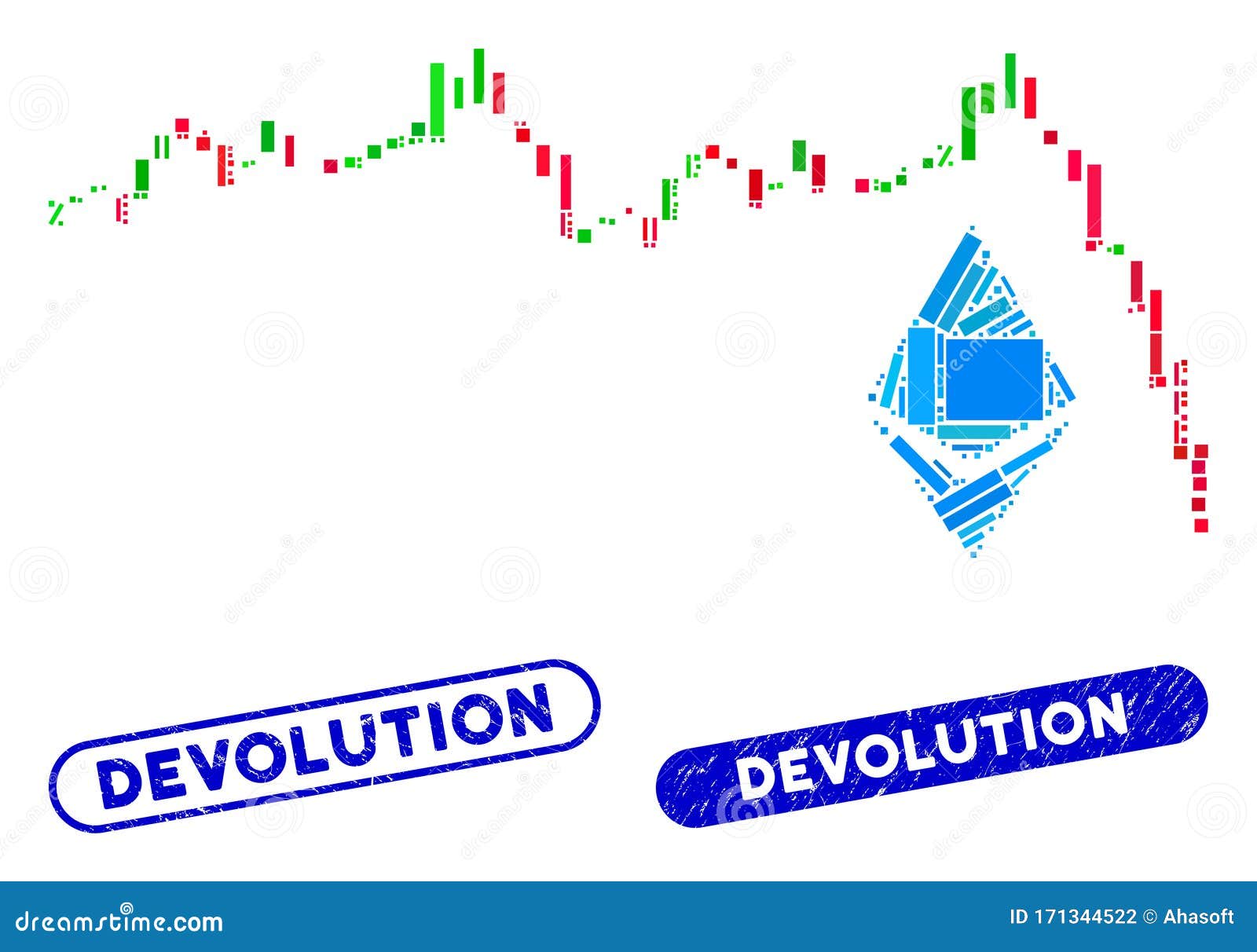 Rectangle Mosaic Ethereum Falling Chart with Scratched Devolution Seals ...