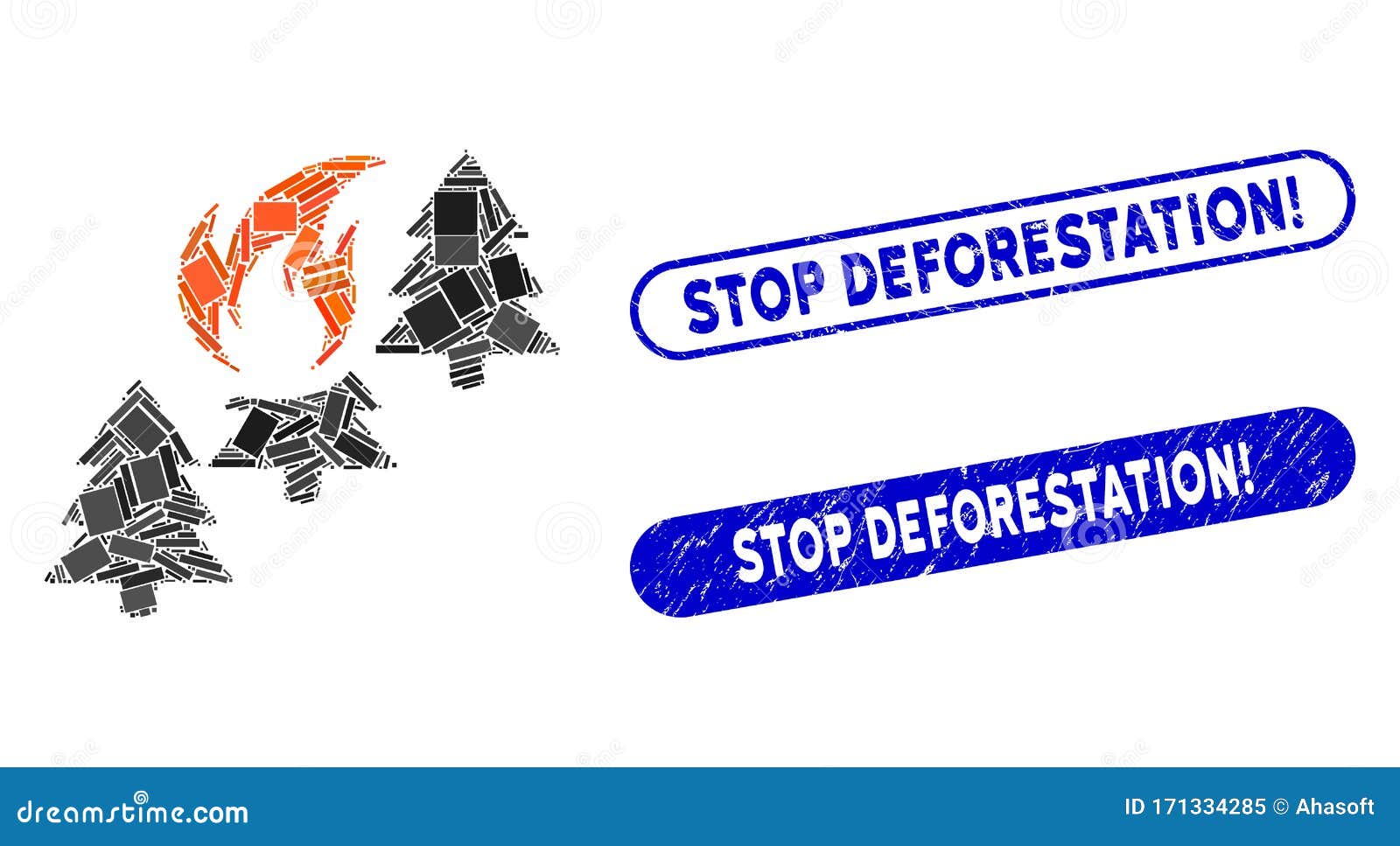 Rectangle Mosaic Forest Fire with Textured Stop Deforestation! Stamps ...