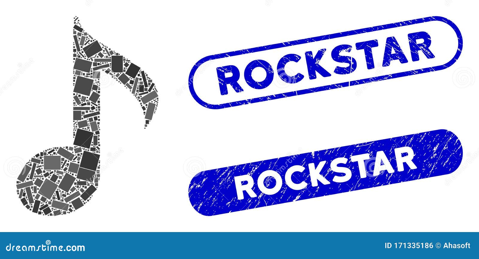 Rectangle Mosaic Musical Note with Grunge Rockstar Seals Stock Vector ...