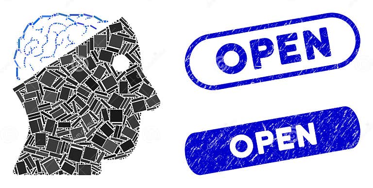 Rectangle Mosaic Open Brain with Textured Open Seals Stock Vector ...