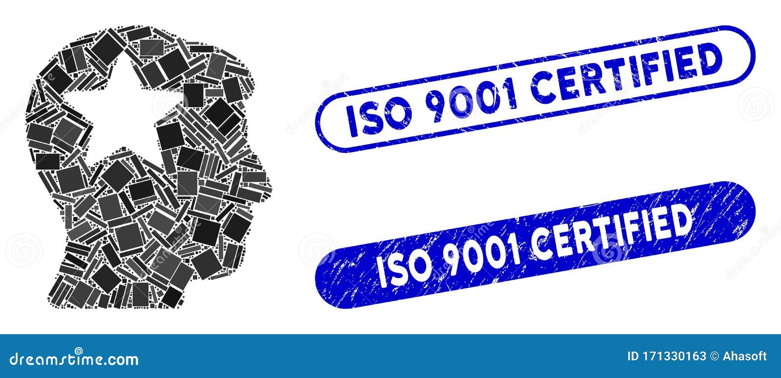 Rectangle Mosaic Star Head with Scratched ISO 9001 Certified Stamps ...