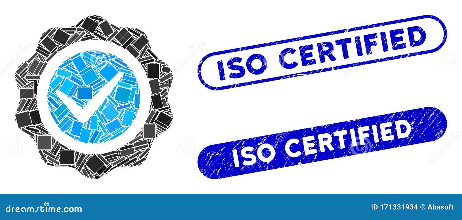 Rectangle Mosaic Valid Seal with Distress ISO Certified Seals Stock ...