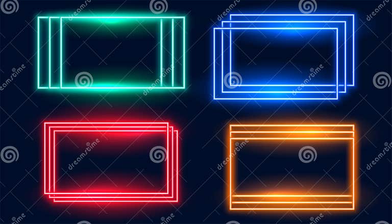 Rectangle Neon Frames Set in Four Colors Stock Vector - Illustration of ...