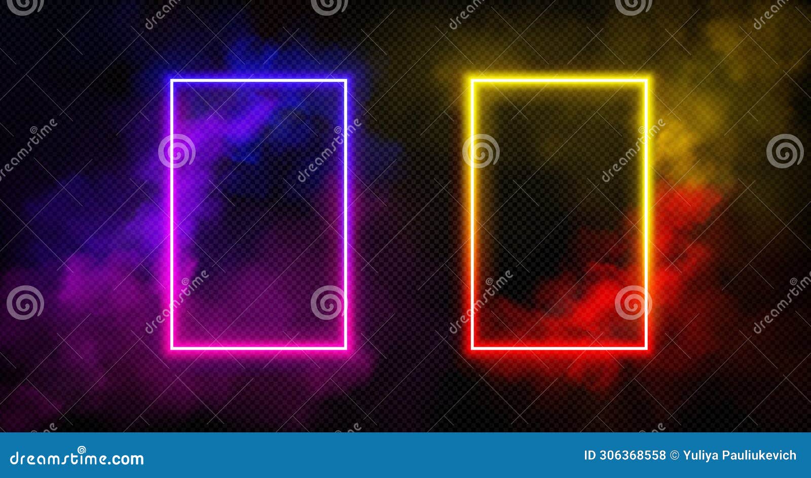 Rectangle Neon Luminous Frame with Smoke Clouds. Stock Vector ...