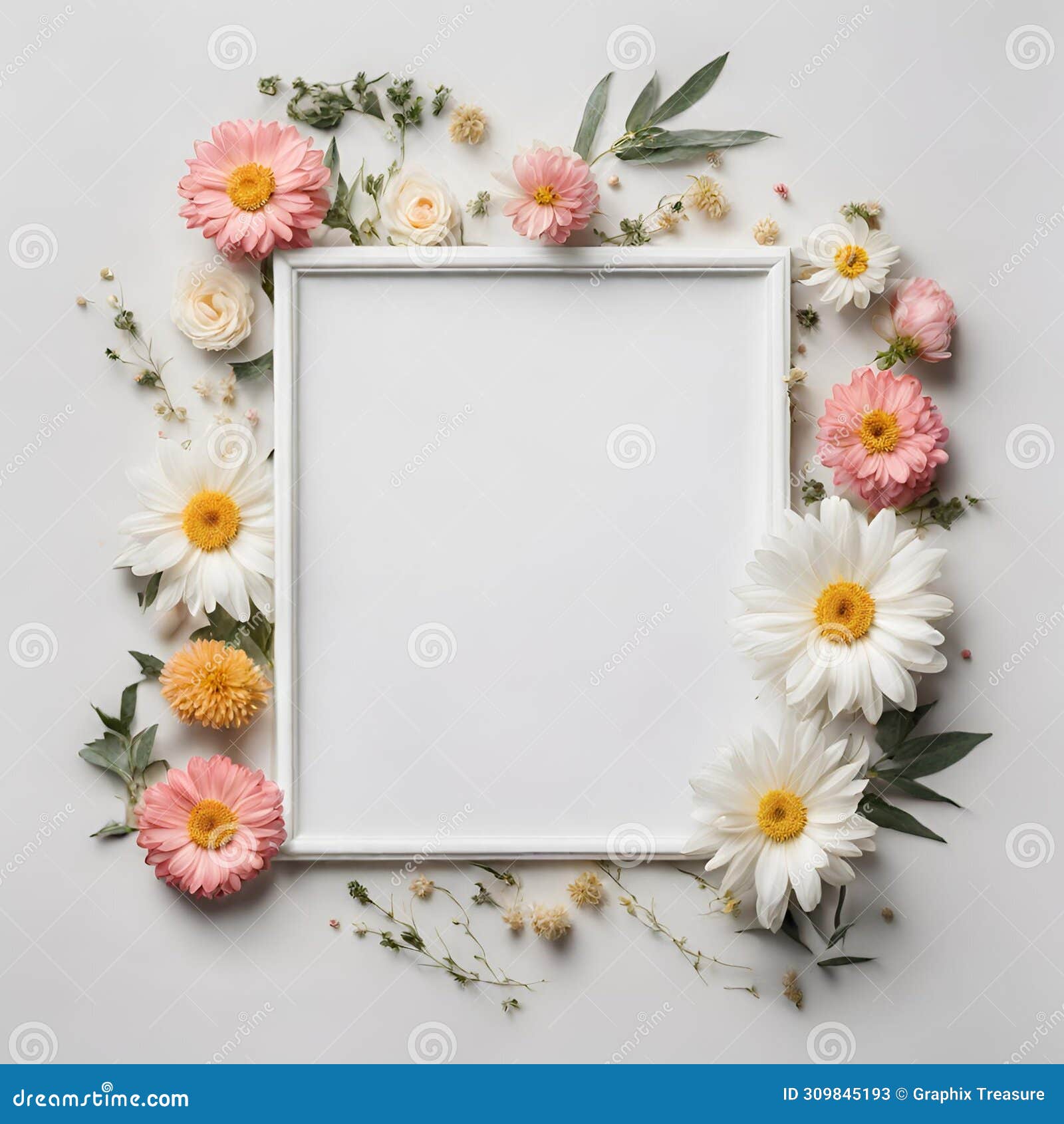 Rectangle Photo Frame between Set of Flowers Generative AI. Stock ...