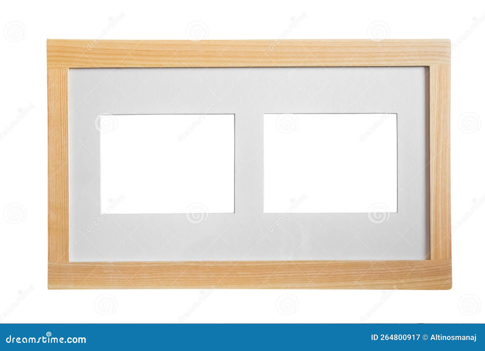 Rectangle Pine Photo Frame with Two Picture Frame Mats Inside Stock ...