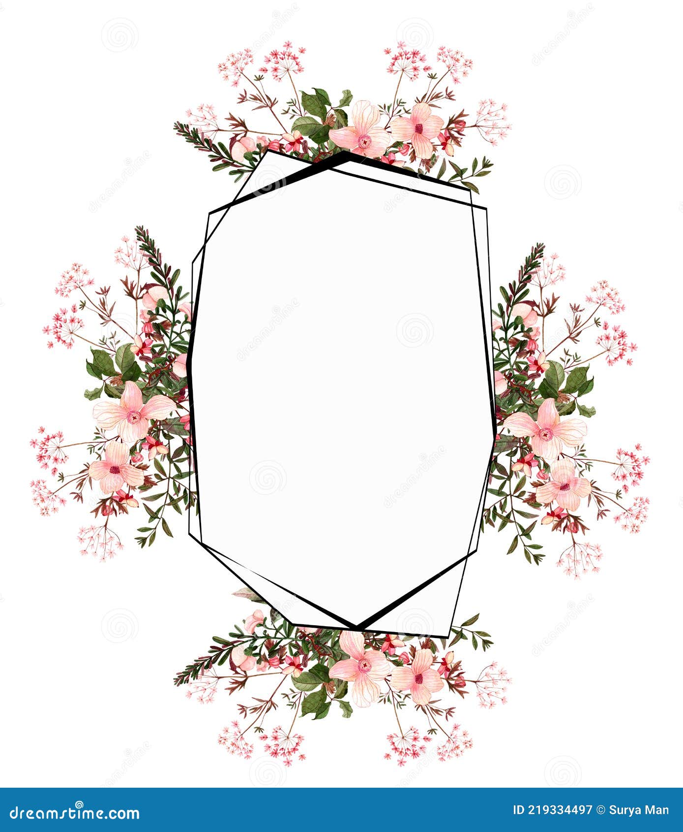 Rectangle Pink Charming Flower Frame With White Background High ...