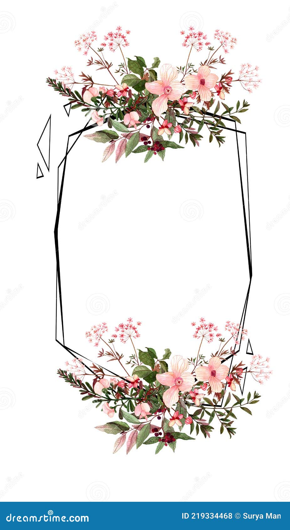 Rectangle Pink Fascinating Flower Frame With White Background High ...