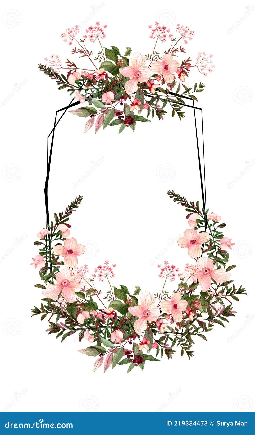 Rectangle Pink Stunning Flower Frame With White Background High ...