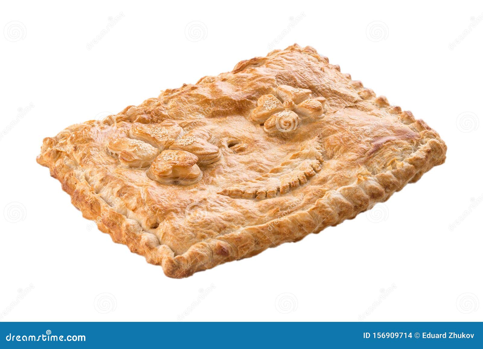 Rectangle Potato Pie with Decoration Isolated on White Background Stock ...