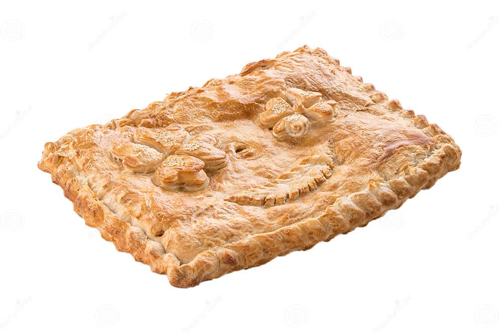 Rectangle Potato Pie with Decoration Isolated on White Background Stock ...
