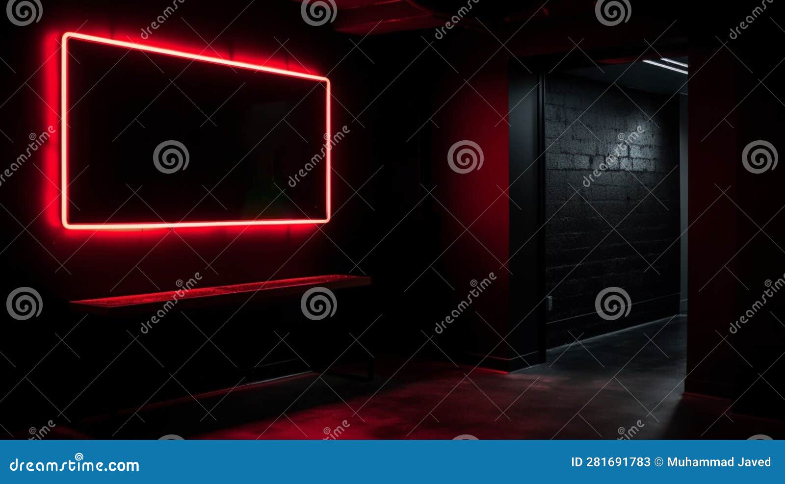 Rectangle Red Neon Light on Black Wall Stock Illustration ...