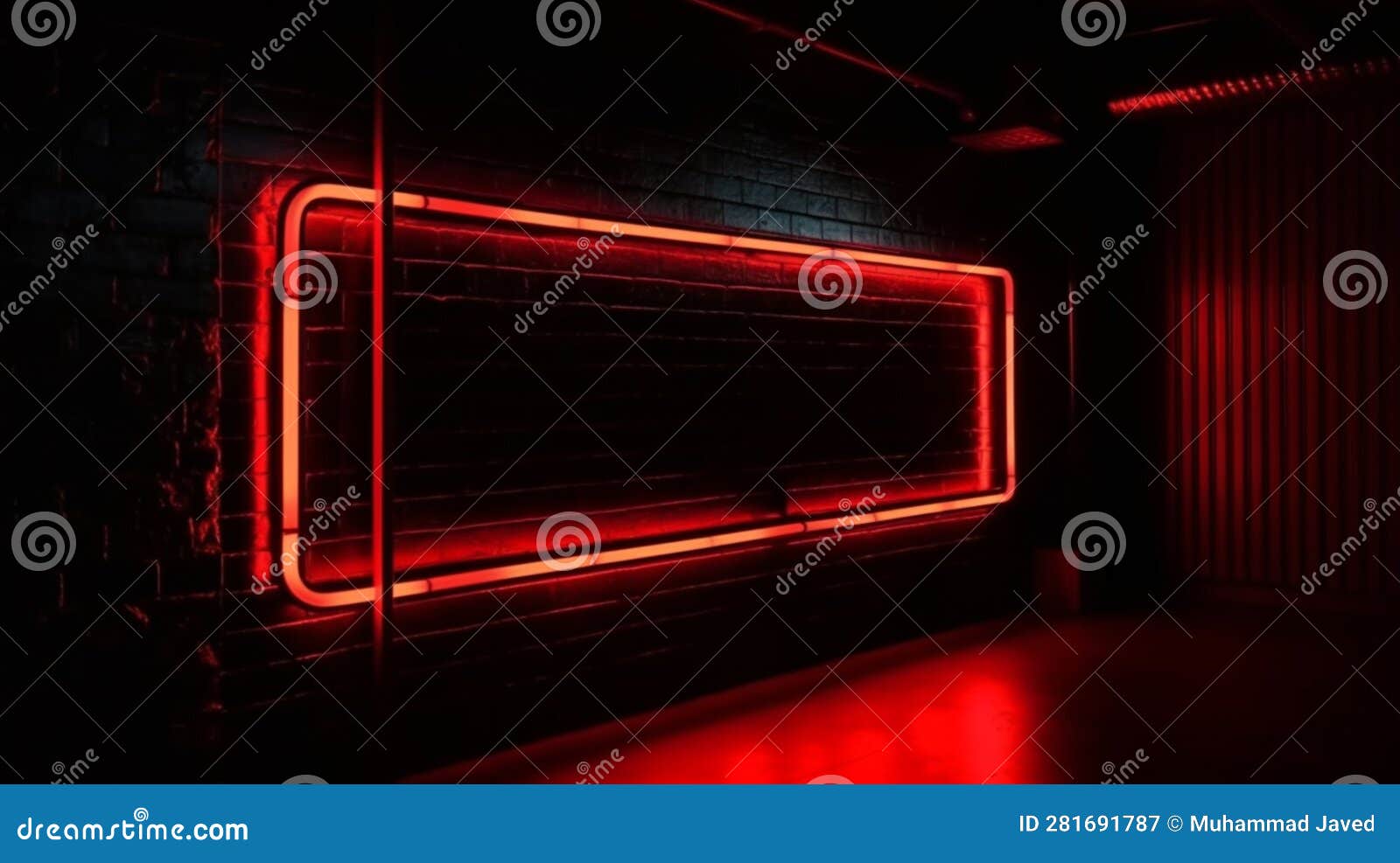 Rectangle Red Neon Light on Black Wall Stock Illustration ...