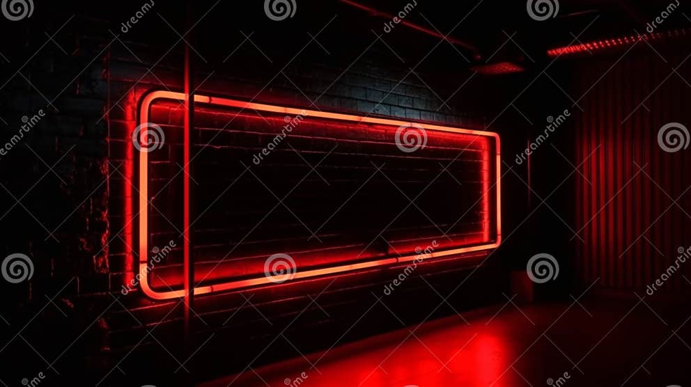 Rectangle Red Neon Light on Black Wall Stock Illustration ...