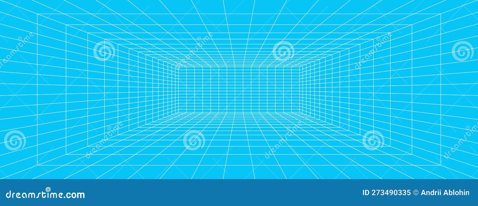 Rectangle Room White Wireframe In Perspective On Blue Background ...