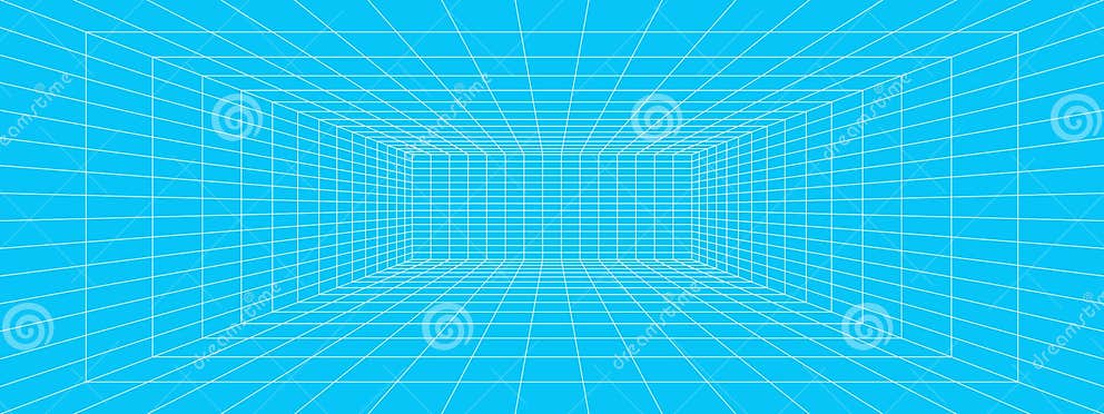 Rectangle Room White Wireframe in Perspective on Blue Background ...