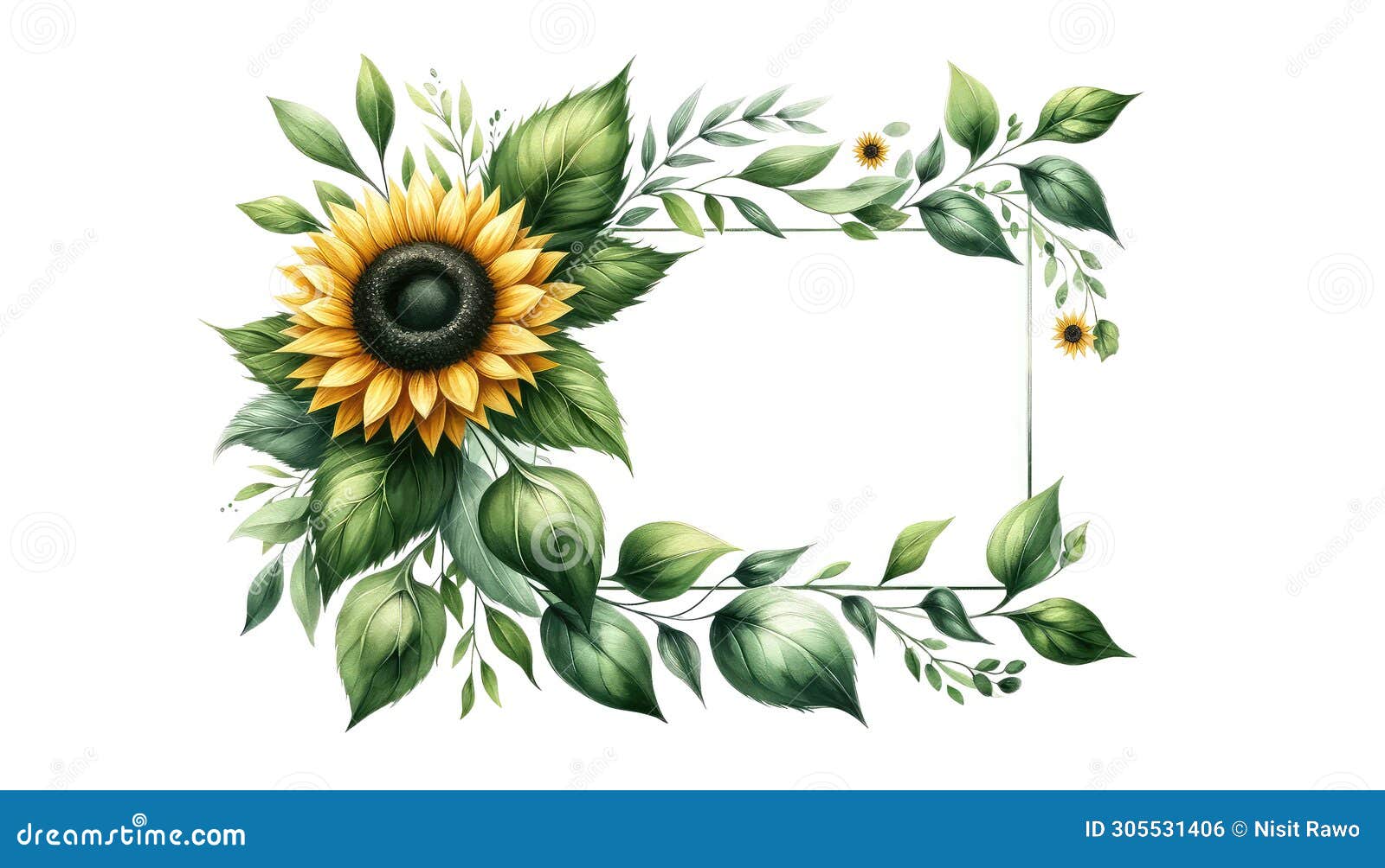 Rectangle-shaped Watercolor Greenery Floral Frame Featuring Sunf Stock ...