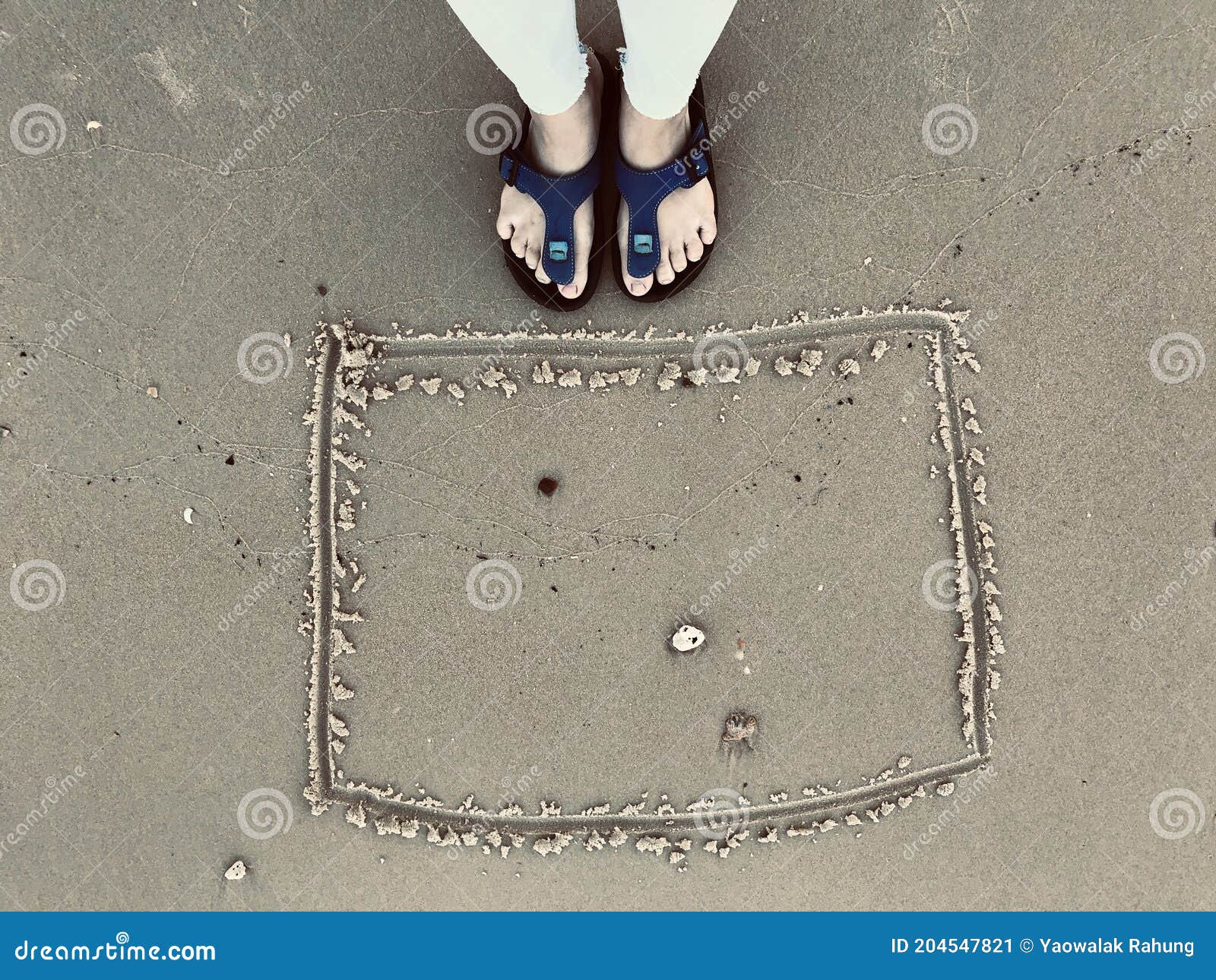 The Rectangle Shaped is Written by Hand in the Sand Stock Image - Image ...