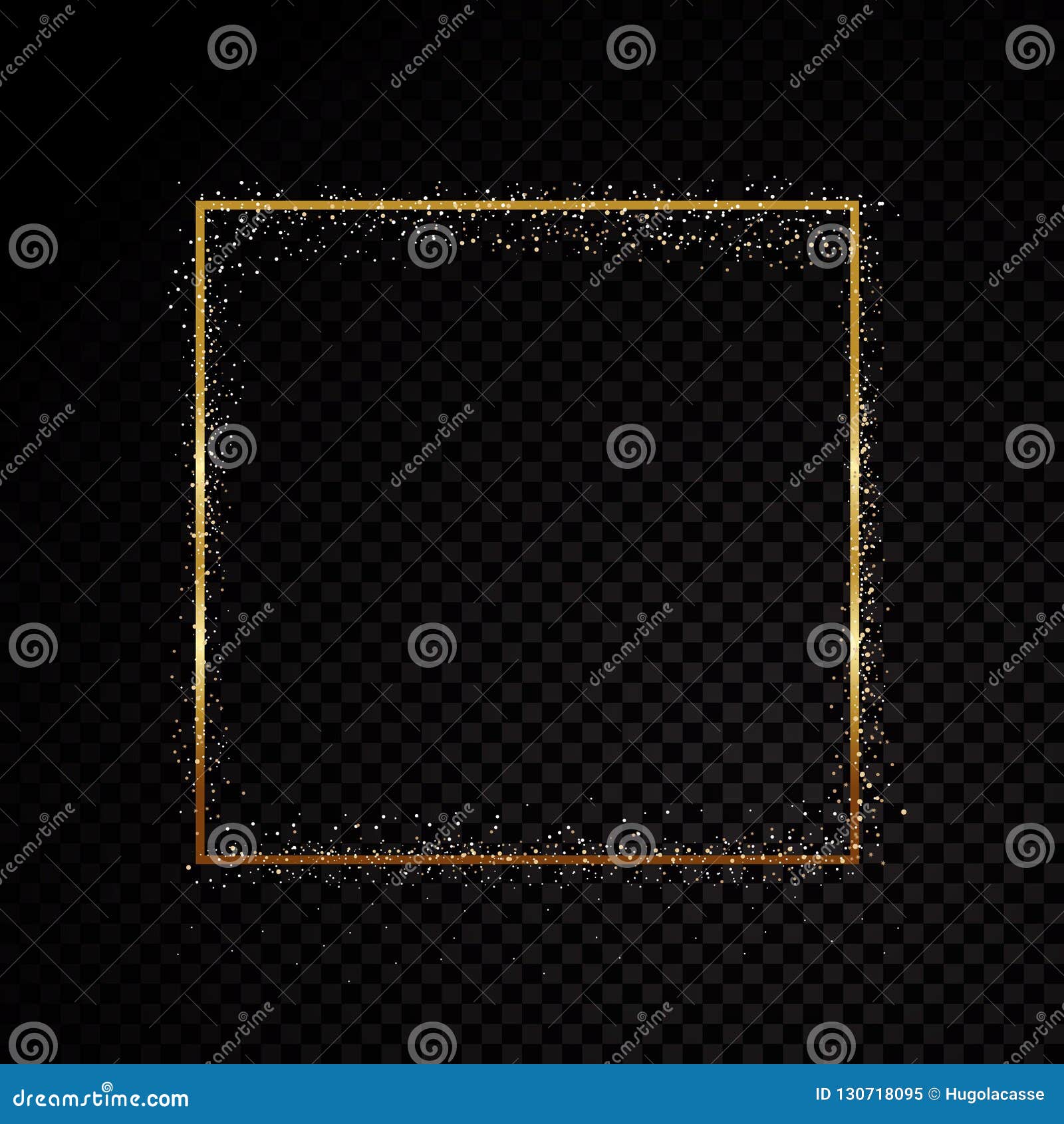 Rectangle Sparkle Golden Frame. Isolated on Black Transparent ...
