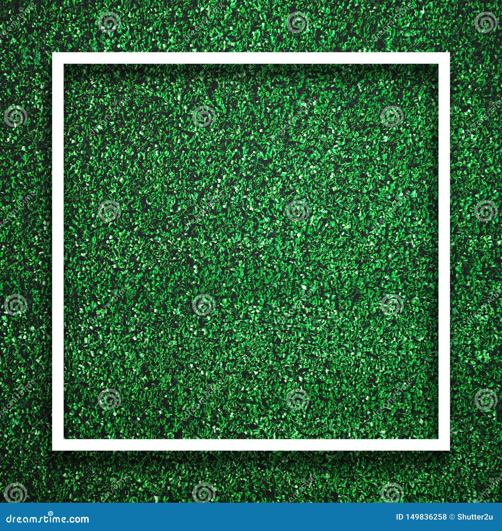 Rectangle Square White Frame Edge On Green Grass With Shadow Background Decoration Background