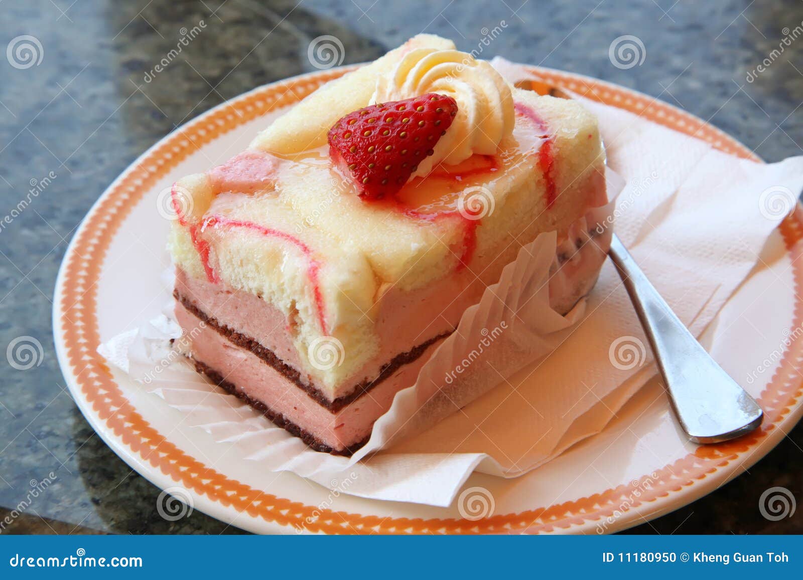 Rectangle strawberry cake stock photo. Image of spoon - 11180950