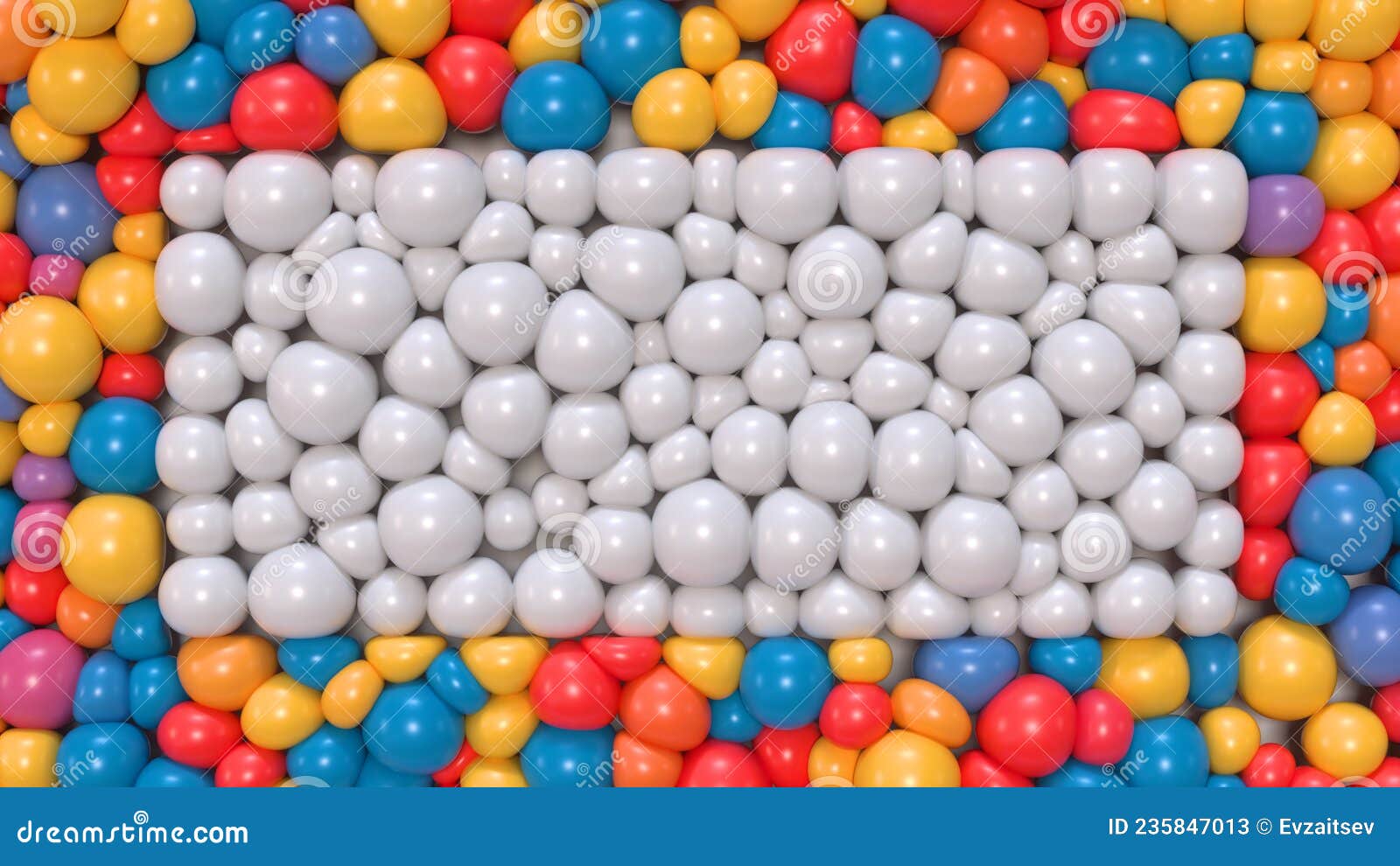 Rectangle Surrounded with Glossy Colorful Balloons. 3D Rendering Stock ...