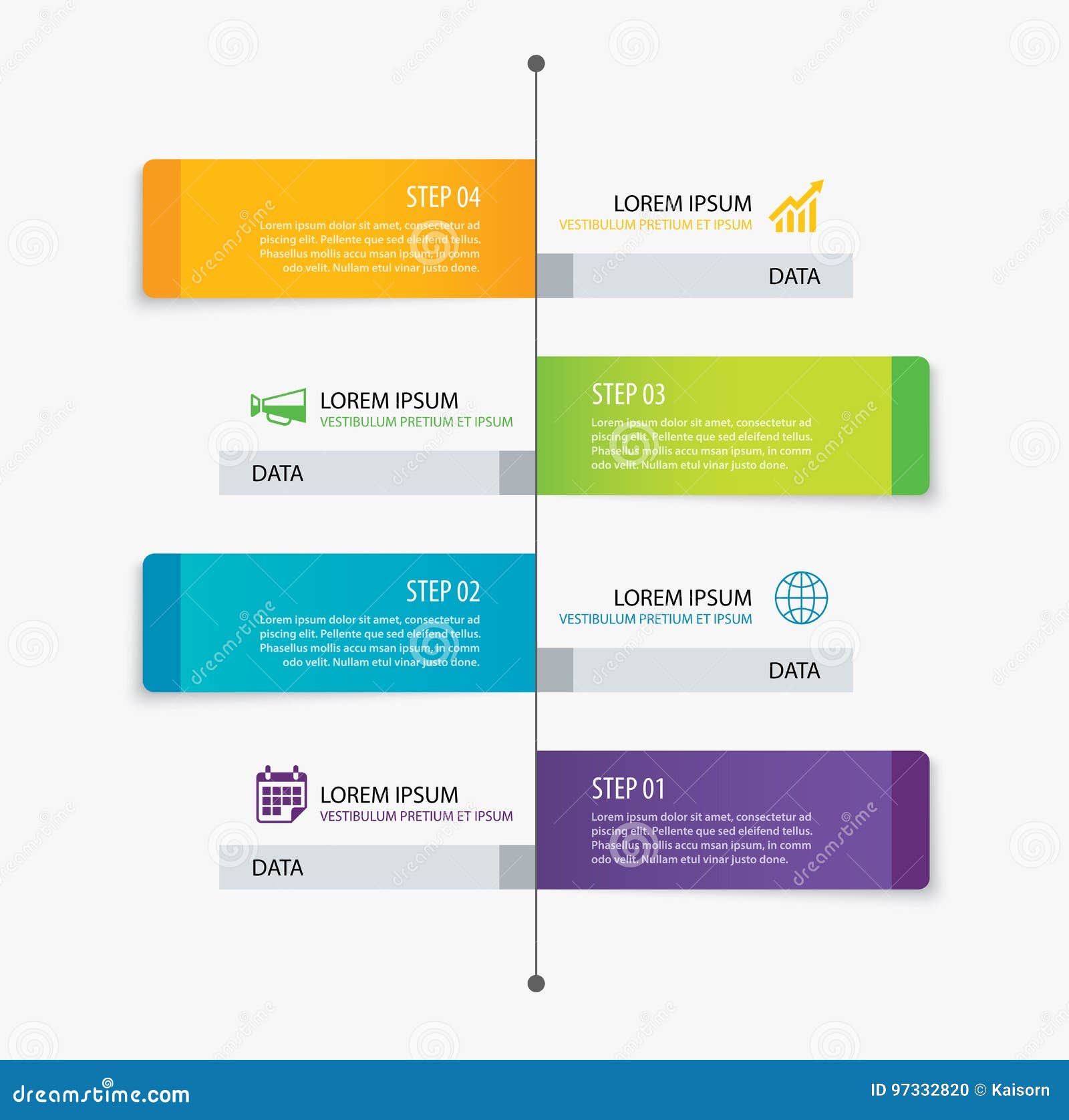 4 Rectangle Tab Timeline Infographic Options Template with Paper Stock ...