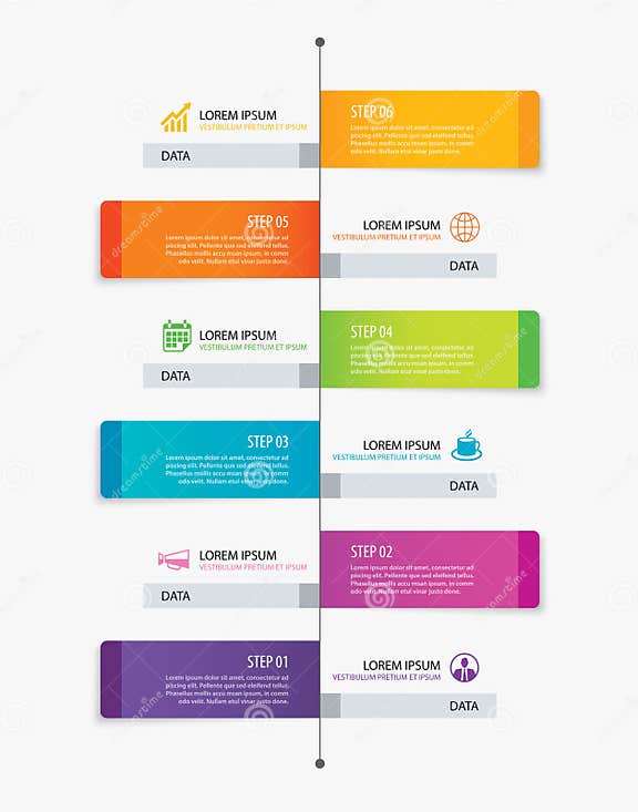 6 Rectangle Tab Timeline Infographic Options Template with Paper Stock ...