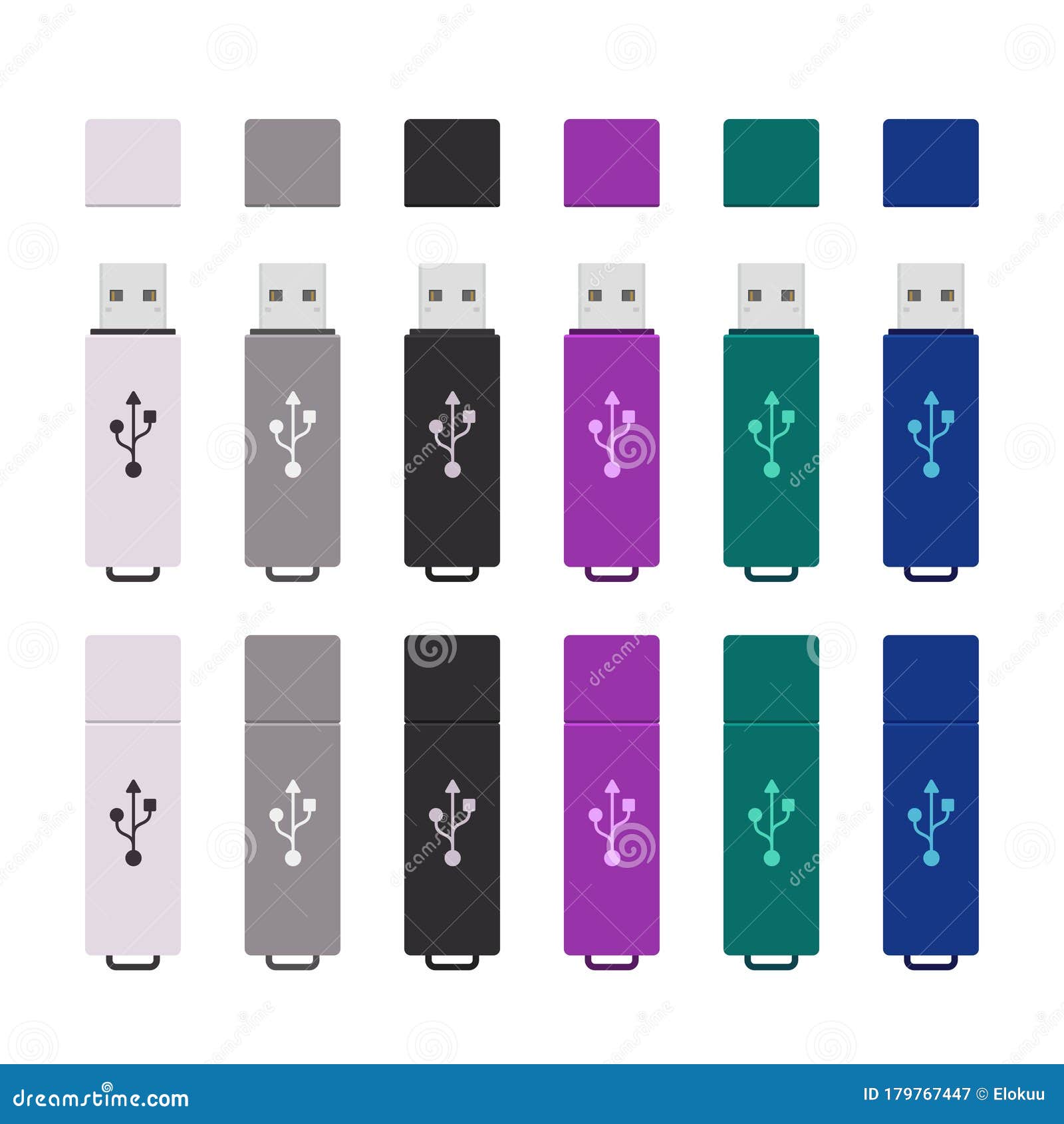 Rectangle USB Flash Drives Colorful Set Stock Vector - Illustration of ...