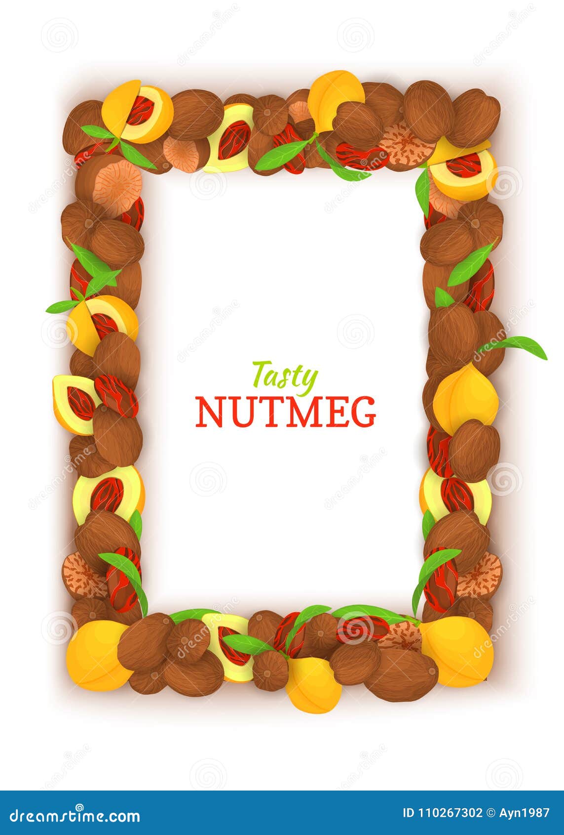 Rectangle Vertical Frame Composed of Delicious Nutmeg. Vector Card ...