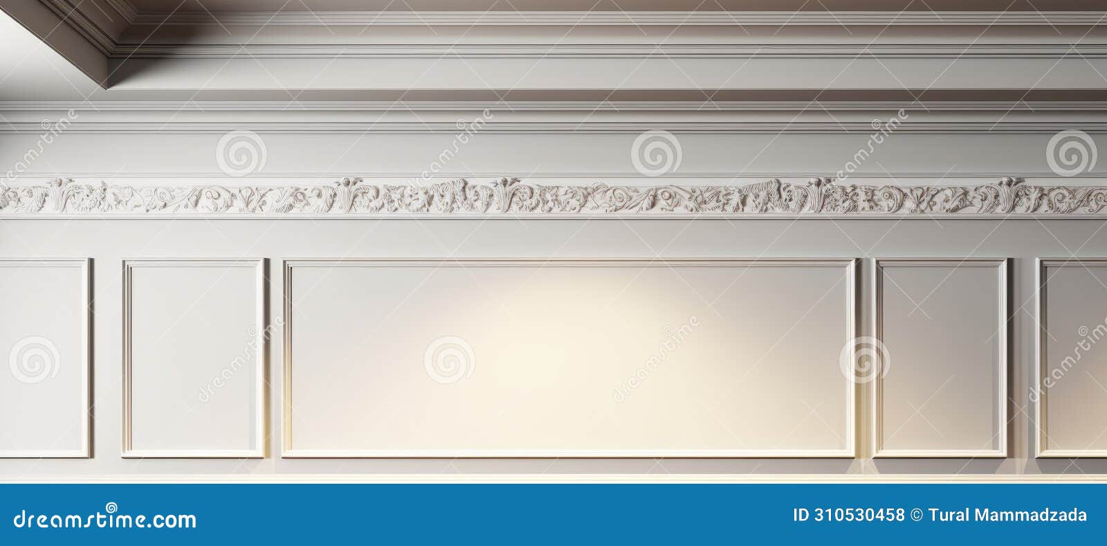 Rectangular White Wall with Elegant Crown Molding Made of Wood Stock ...