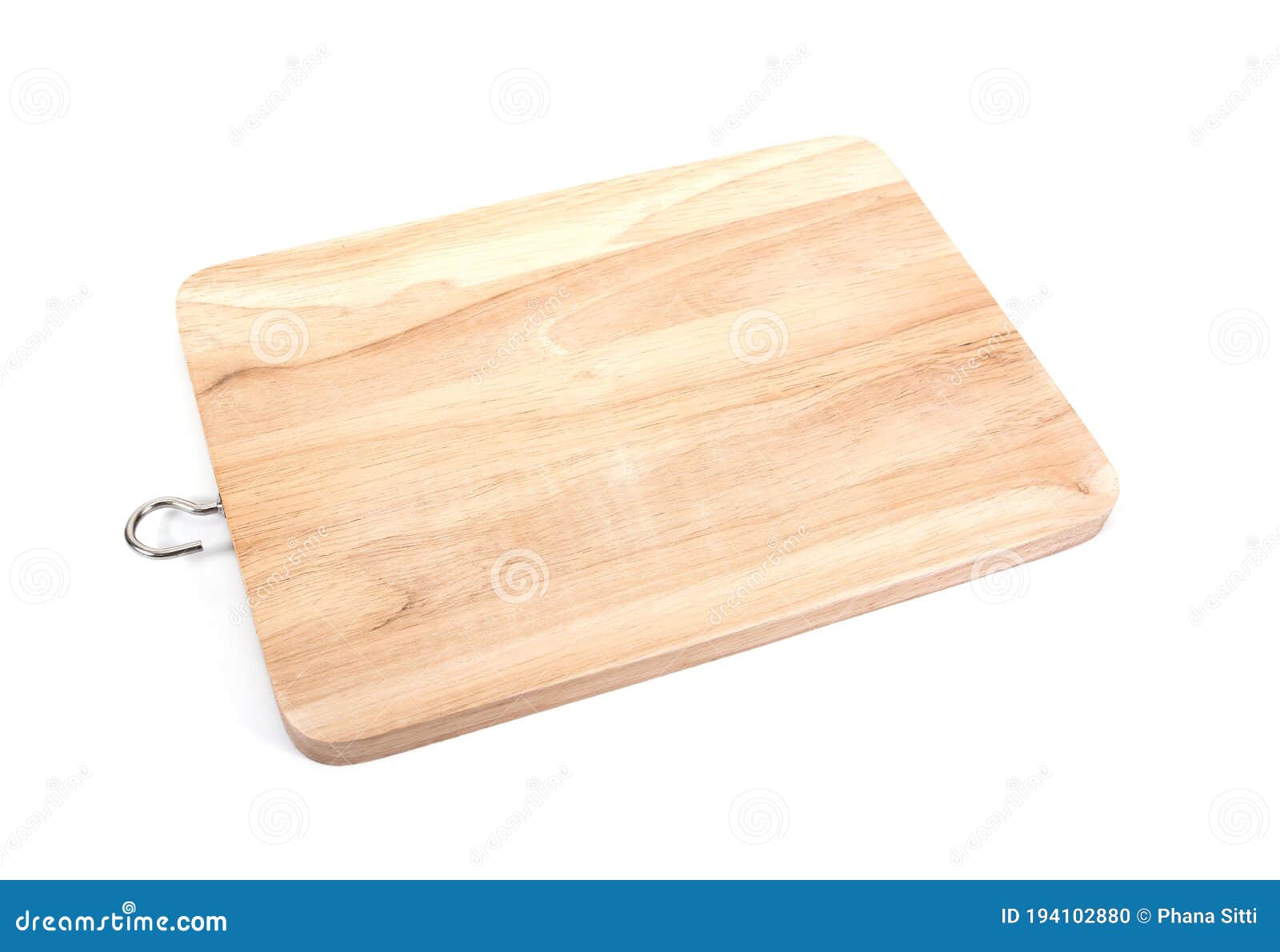 Rectangle Wood Cutting Board with Metal Hook Isolated on White ...