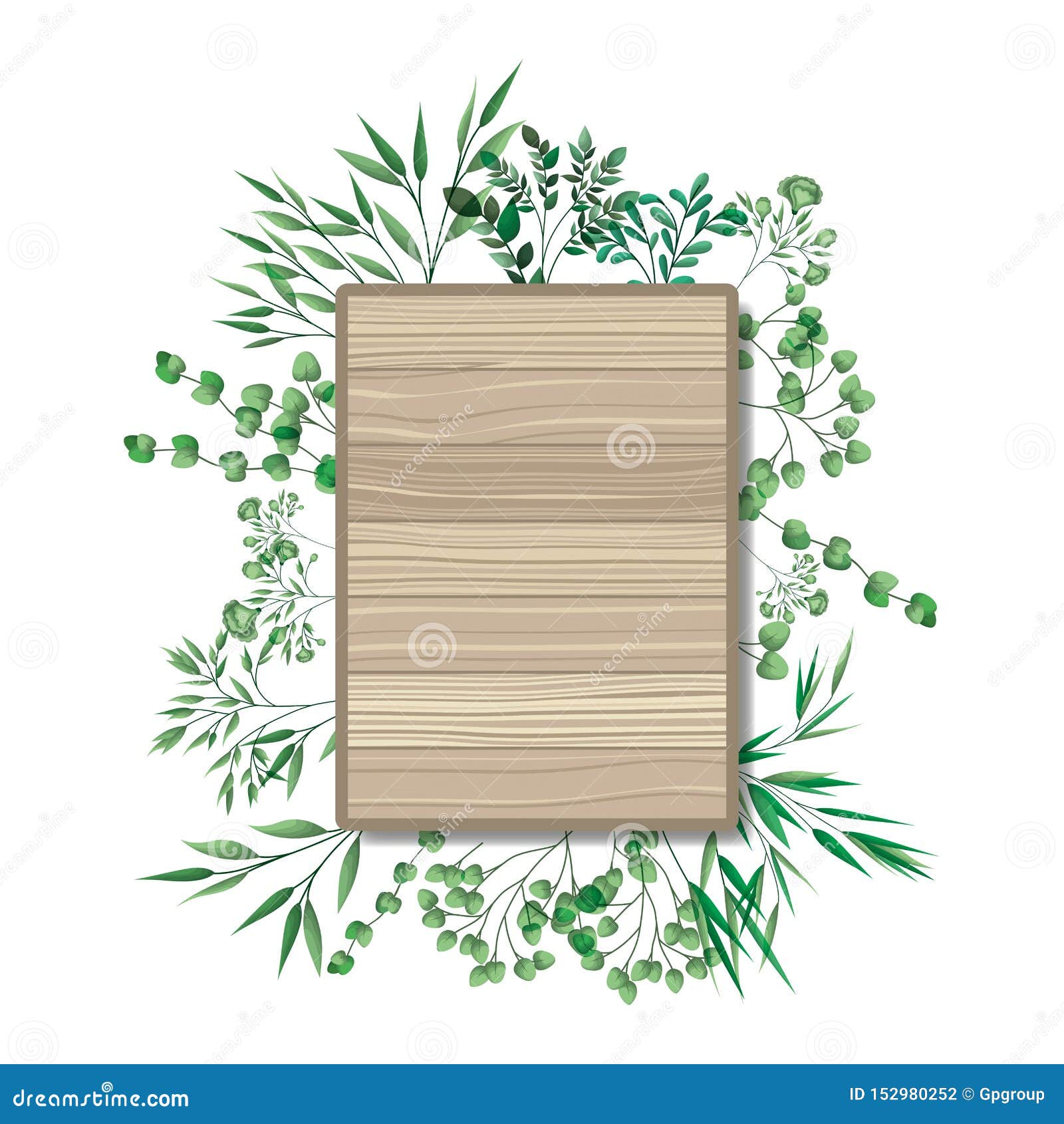 Rectangle of Wooden with Branches and Leafs Stock Vector - Illustration ...
