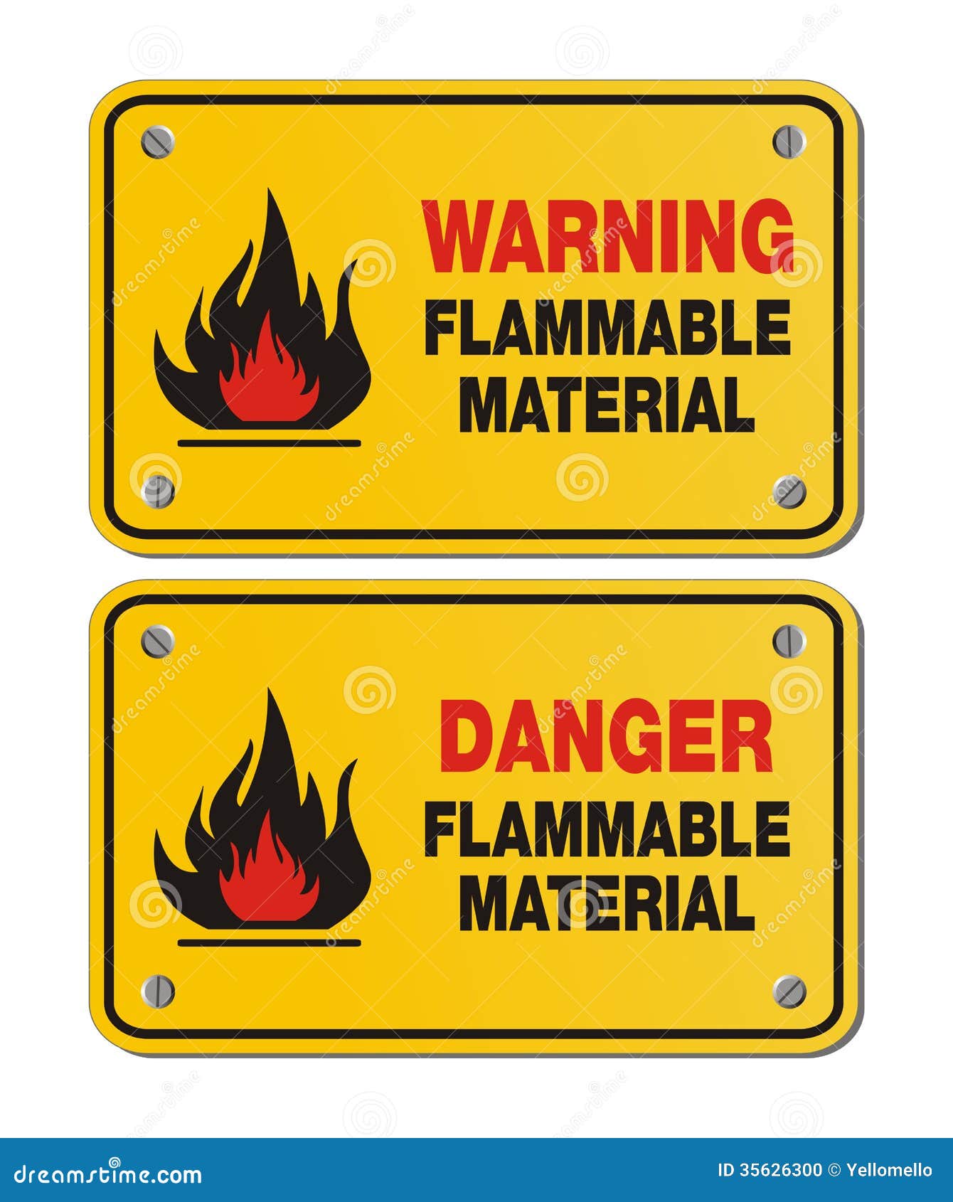 Rectangle Yellow Signs - Warning and Danger Flammable Material Stock ...