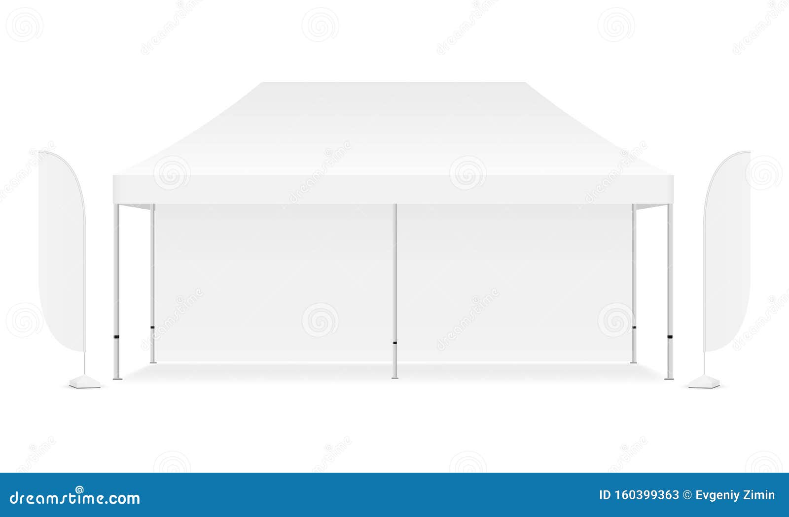 Rectangular Advertising Canopy Tent with Two Promotional Flags Stock ...