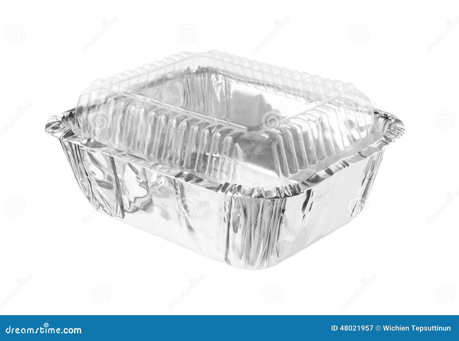 Rectangular Aluminium Foil Tray Clear Cover Isolated on White Ba Stock ...