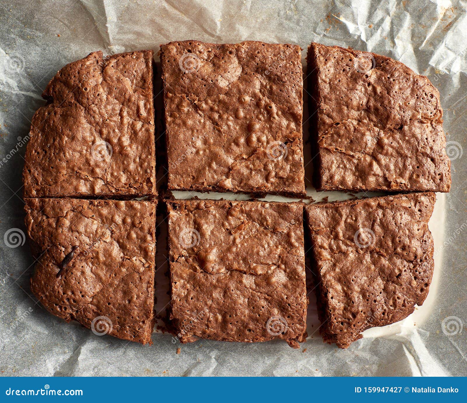 Rectangular Baked Brownie Chocolate Cake with Cracked Surface on White ...