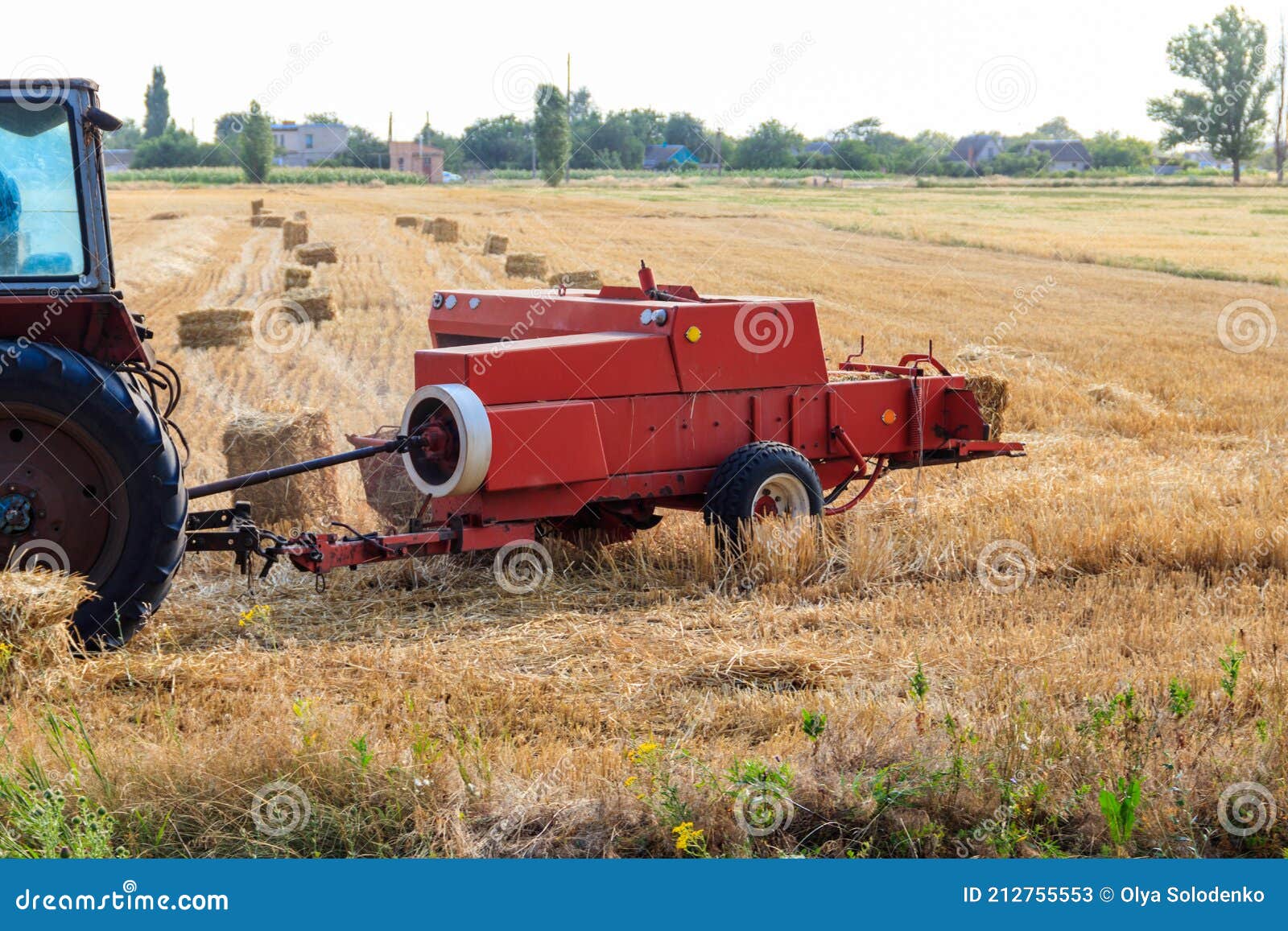 Rectangular Baler Discharges Straw Bale in a Field during the ...