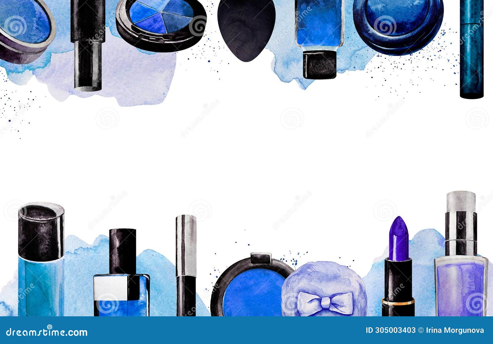 Rectangular Banner of Makeup. White Background. Watercolor. Blue ...